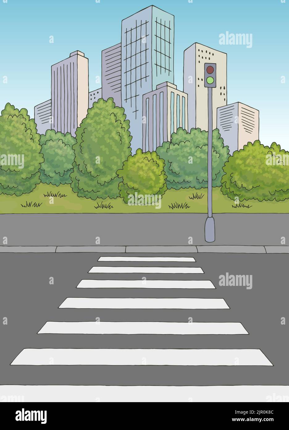Crosswalk street road graphic color city vertical landscape sketch ...