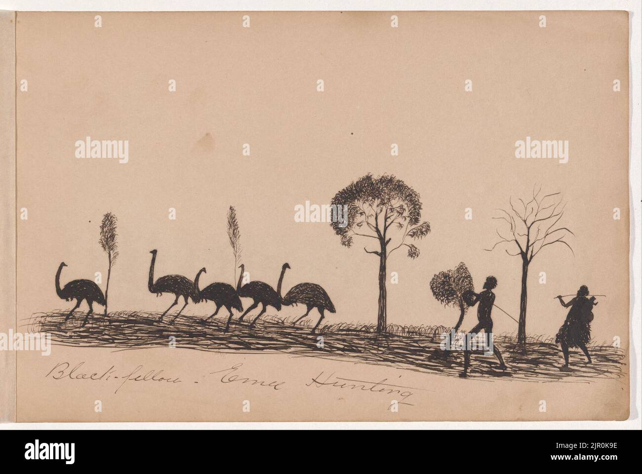 Tommy McRAE - Kwatkwat people - Black fellow emu hunting-Sketchbook of ...