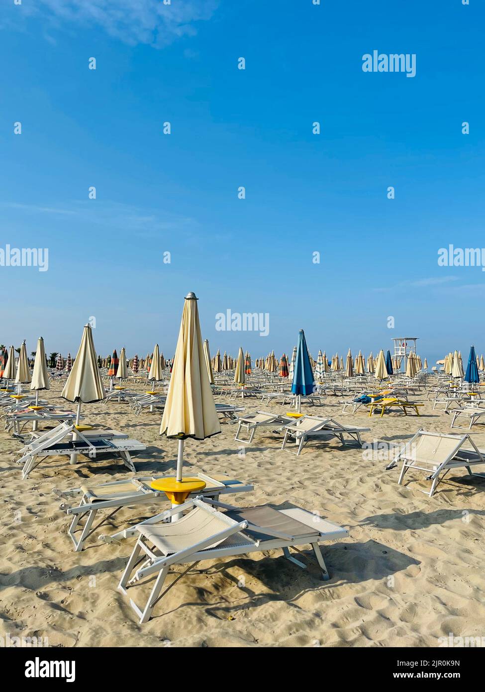 Front view to waters of Adriatic Sea and sandy beach close to Durres ...