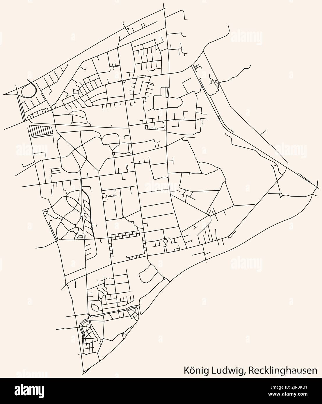Street roads map of the KÖNIG LUDWIG DISTRICT, RECKLINGHAUSEN Stock ...