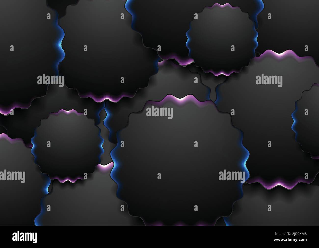 Abstract dark shiny glowing curved circles background. Vector design ...