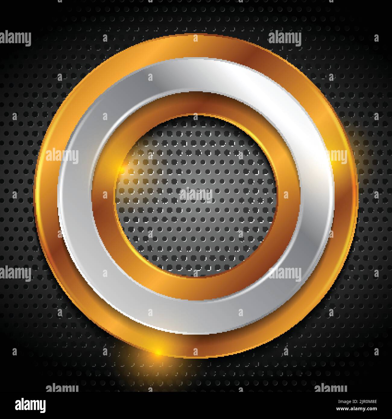 Bronze and silver rings on dark metallic perforated background. Vector ...