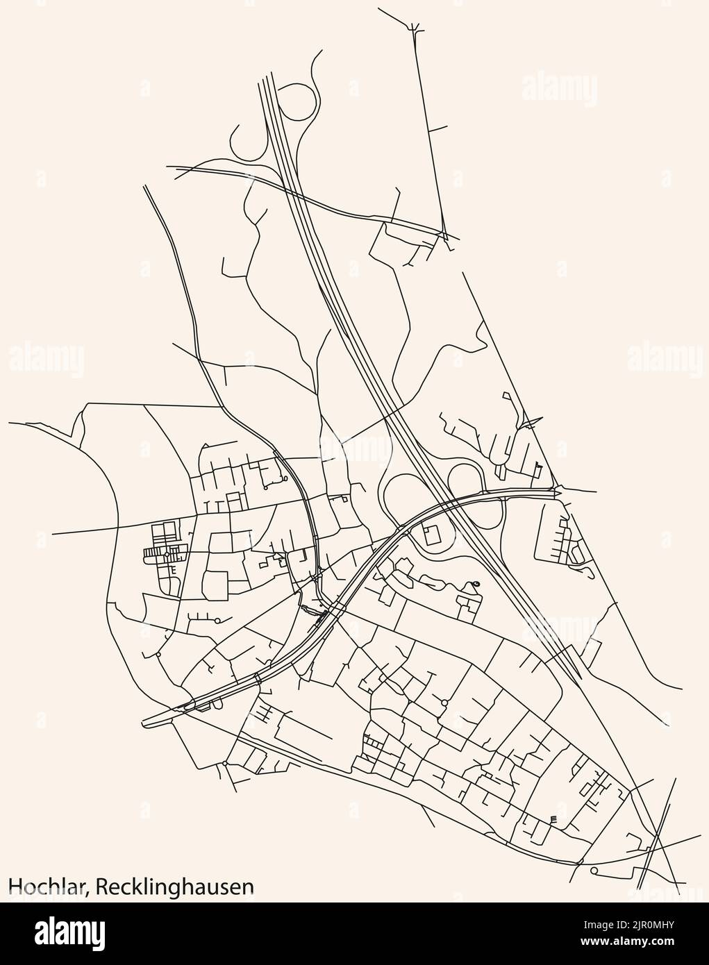 Street roads map of the HOCHLAR DISTRICT, RECKLINGHAUSEN Stock Vector ...