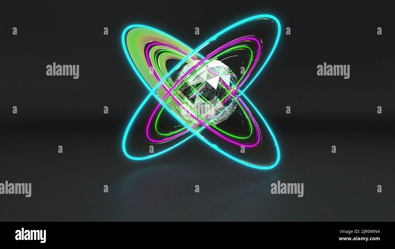 3d neon atom science Lens flare intro 3d rendering Stock Photo - Alamy