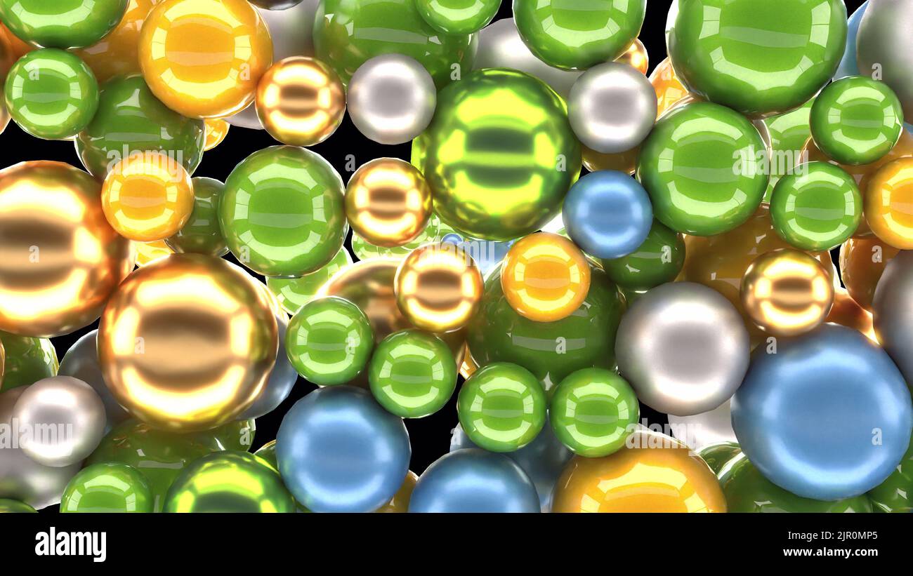 Soft colored metal balls spheres circulate in air with inner glow intro ...