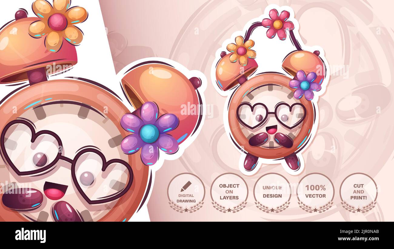 Clock in flower - cute sticker Stock Vector Image & Art - Alamy
