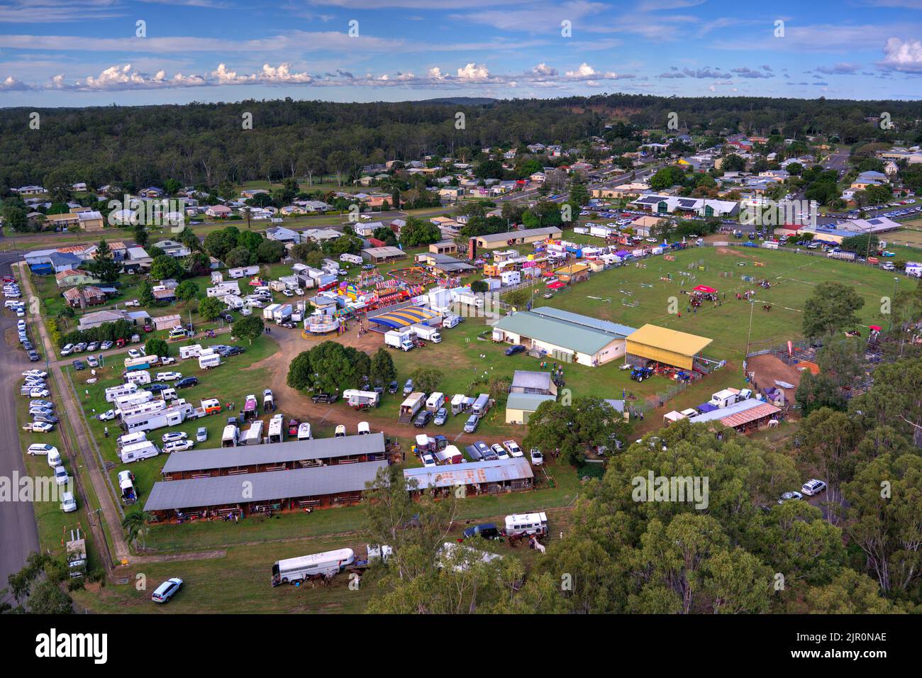 Aerial of the 2022 annual agricultural show held in Gin Gin Queensland ...