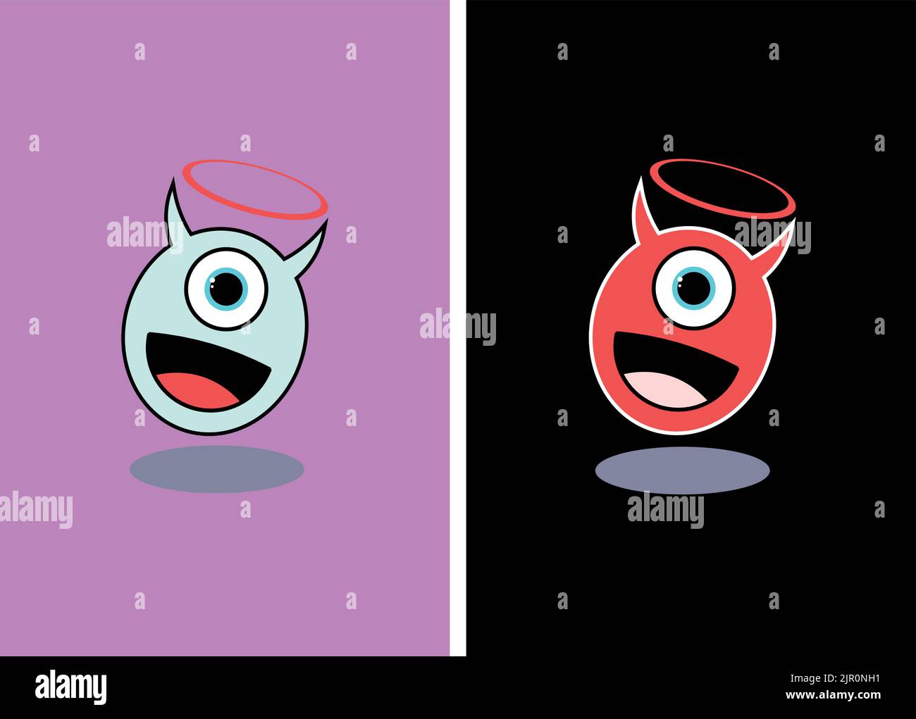 A set of Mike Wazowski with a halo on a purple and black backgrounds ...