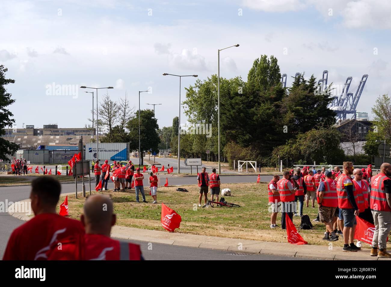 Members of the Unite union man a picket line at one of the entrances to ...