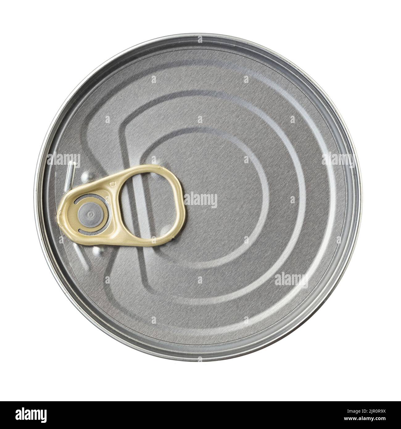 Top view of metal tin can isolated on white background. Healthy eating ...