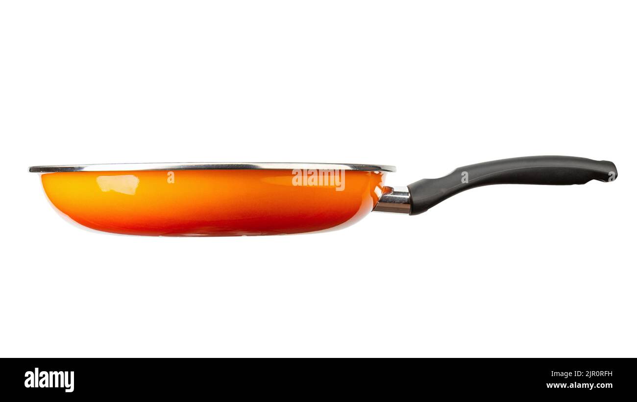 Modern empty cast frying pan with ceramic non-stick coating isolated on ...