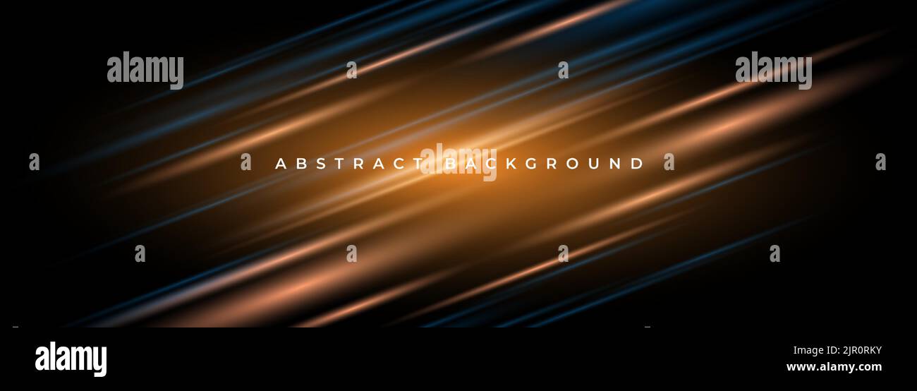 Dark wide abstract background with glowing motion light effect. Vector ...