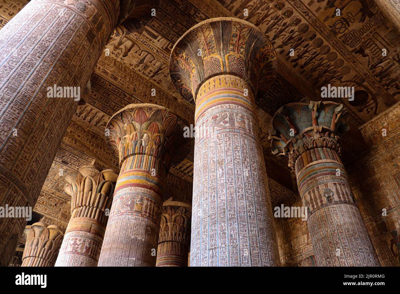 colorful columns at the temple of Khnum in Esna, Luxor, Egypt Stock ...
