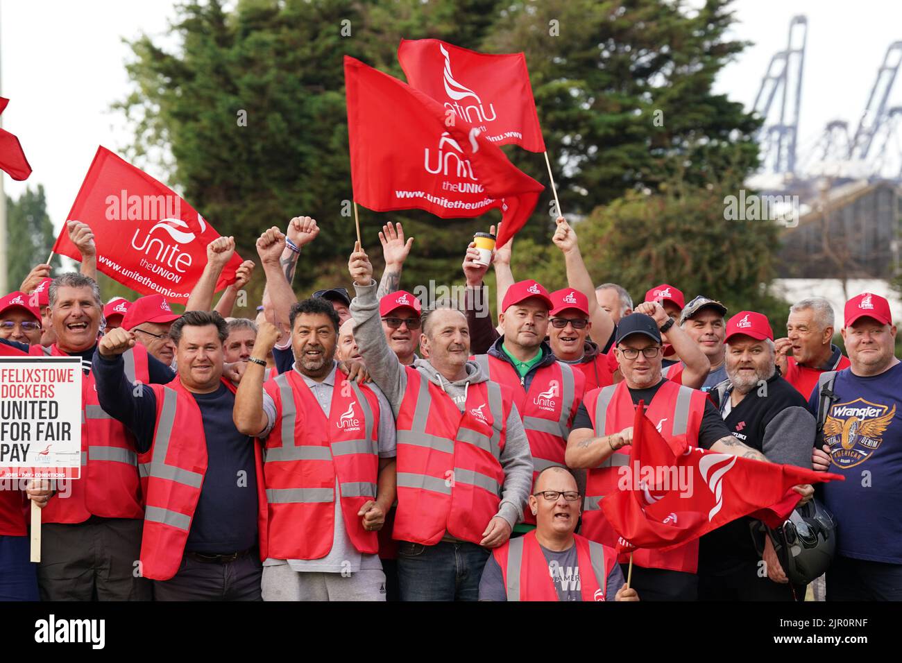 Members of the Unite union man a picket line at one of the entrances to ...