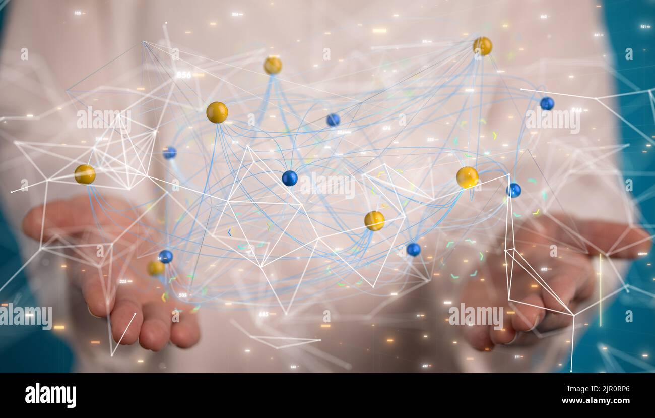 A digital networking web connected with blue lines - teamwork and ...