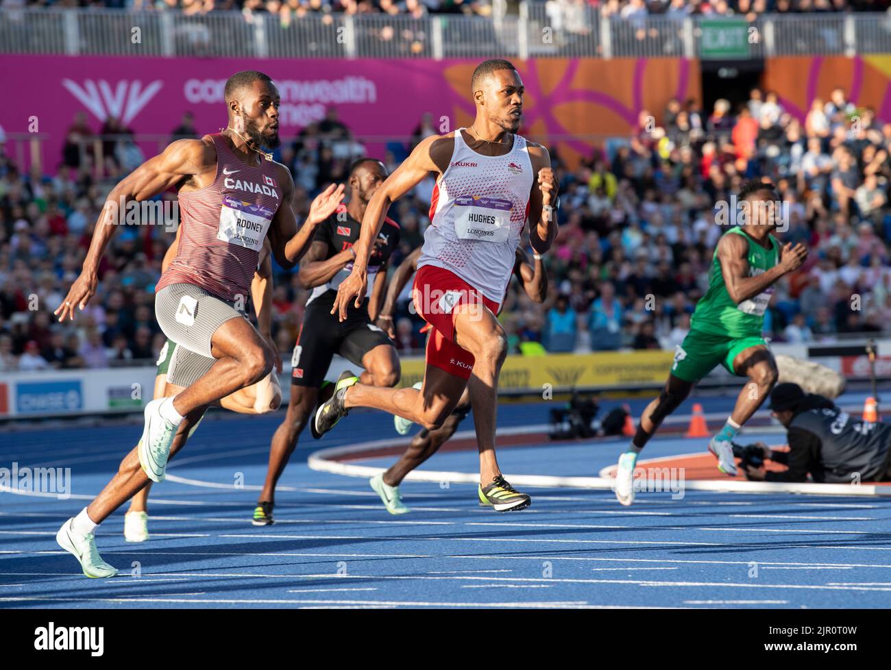 Brendon Rodney and Zharnel Hughes competing in the men’s 200m semi ...
