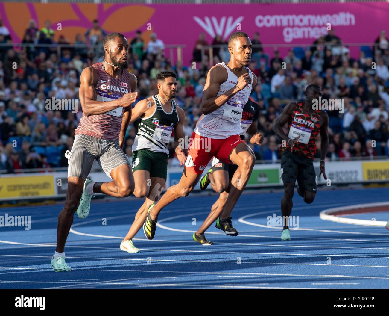 Brendon Rodney, Zharnel Hughes and Shajar Abbas competing in the men’s ...