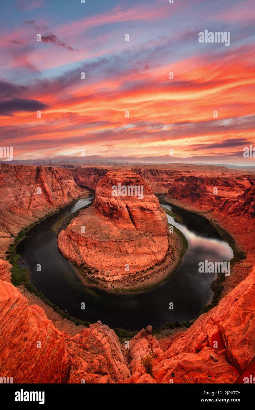 A vertical shot of a scenic landscape of the Horseshoe Bend of the ...