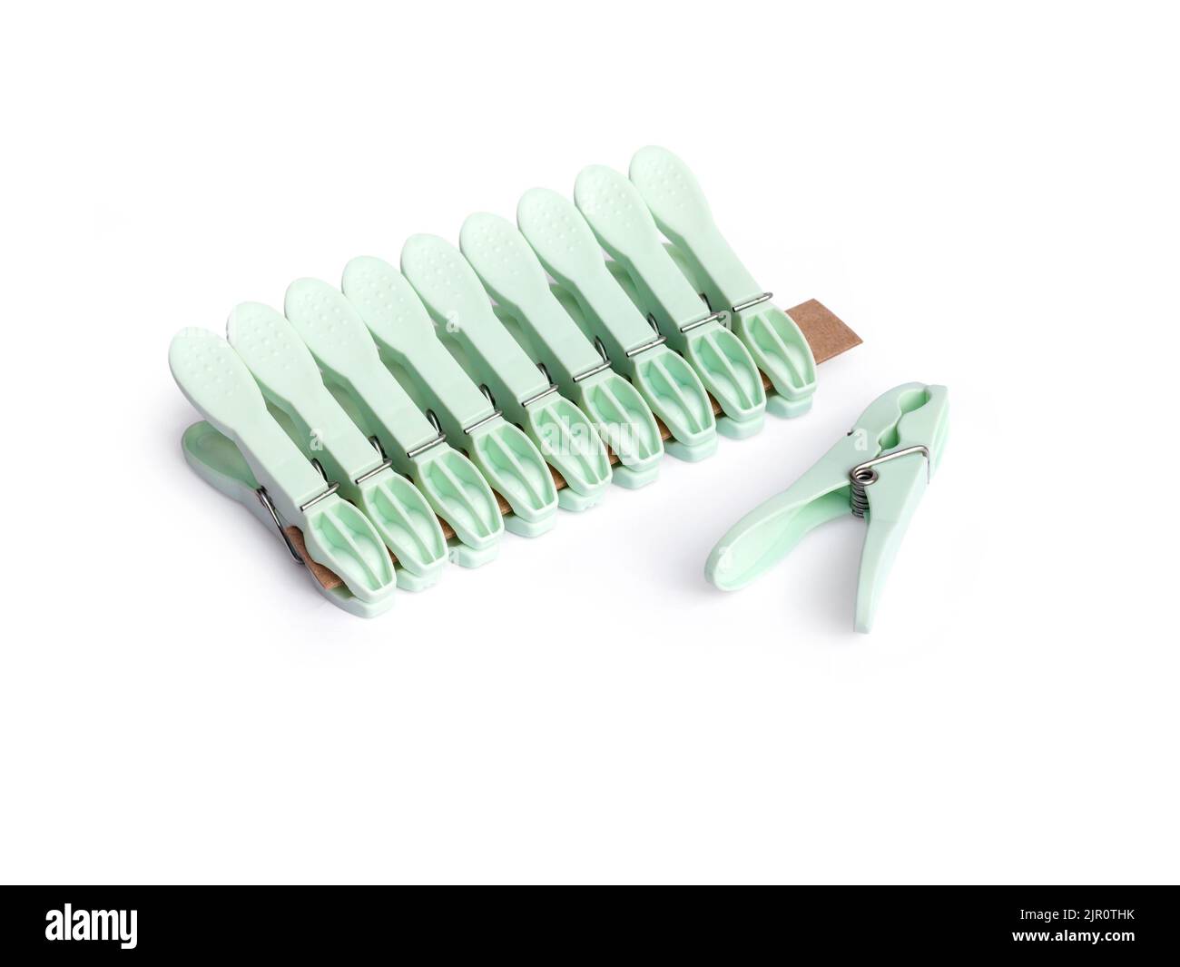 Set of ten clothespins isolated on white background with clipping path ...