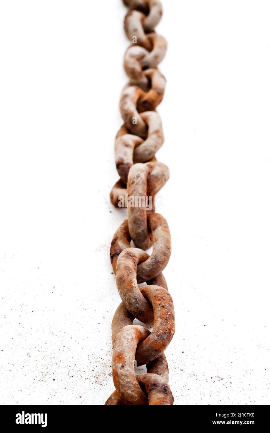 Large old rusty chain on white background. Perspective view Stock Photo ...