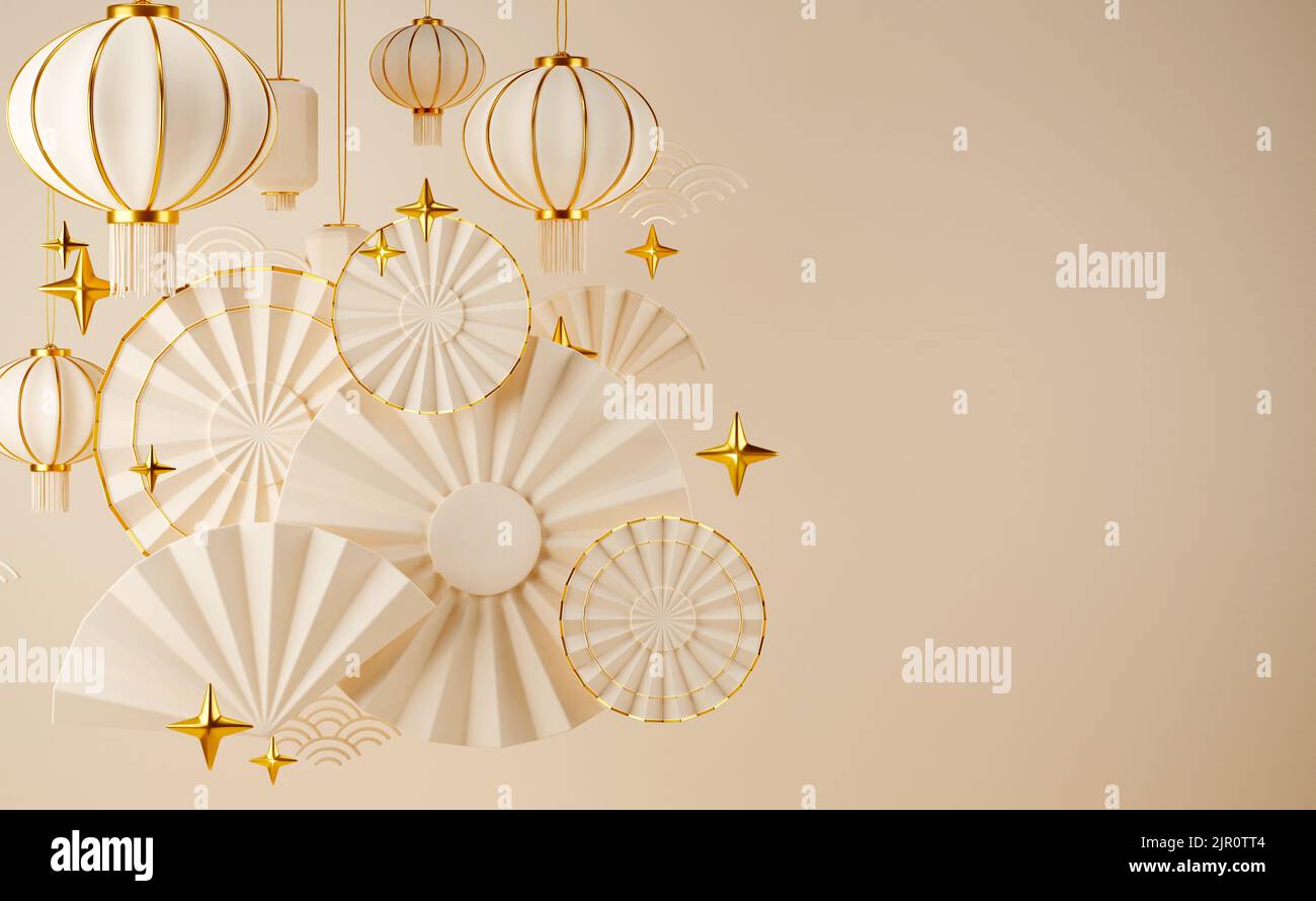 Chinese beige luxury background with pedestal, podium, round stage ...