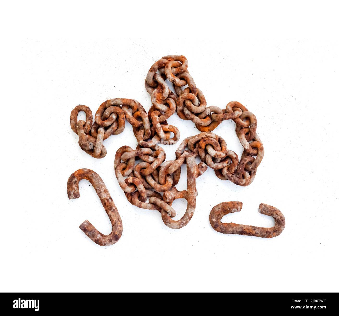 Large old rusty chain on white background. Top view, flat lay Stock ...