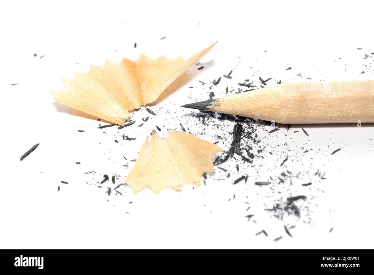 Pencil tip close-up and sharpening shavings on white background Stock ...