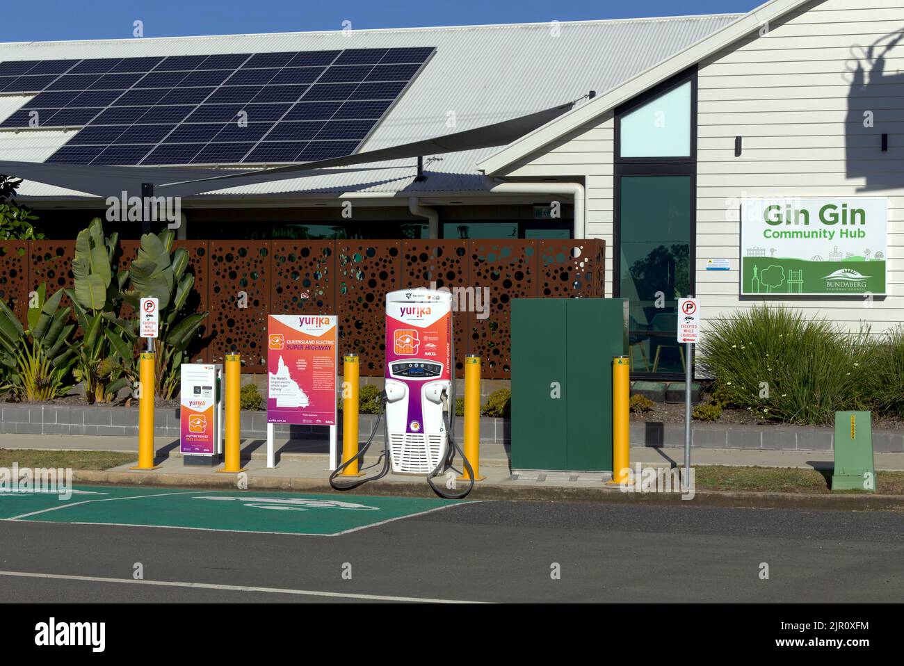 Queensland Electric car super highway charging point on the Bruce Highway at Gin Gin Queensland ...
