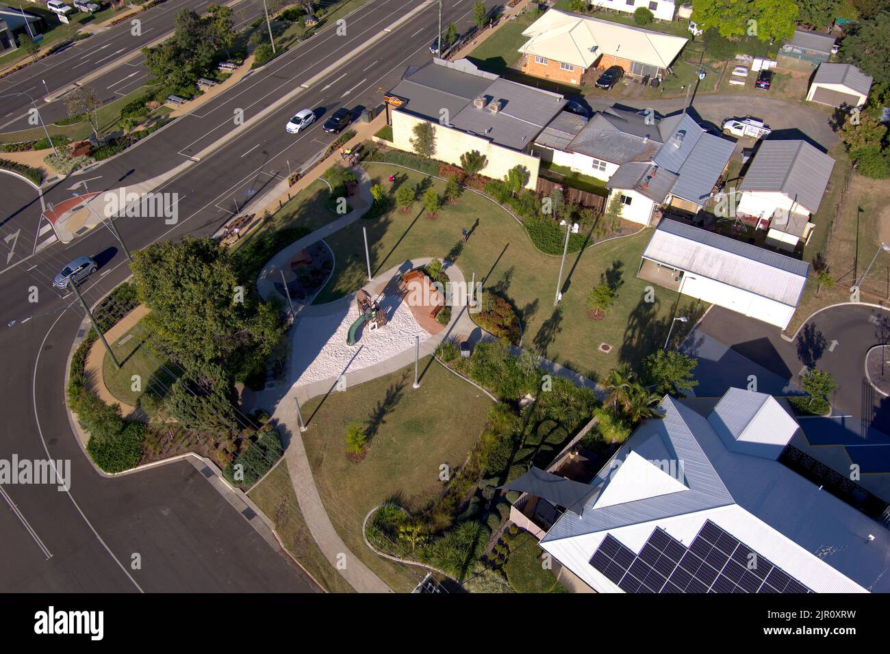 Aerial Neighbourhood Centre and childrens playground Gin Gin Queensland ...
