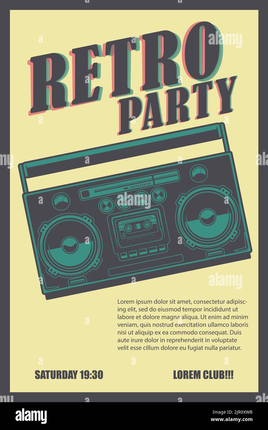 Retro Party Poster Template With Retro Style Boombox Design Element For Banner Sign Flyer