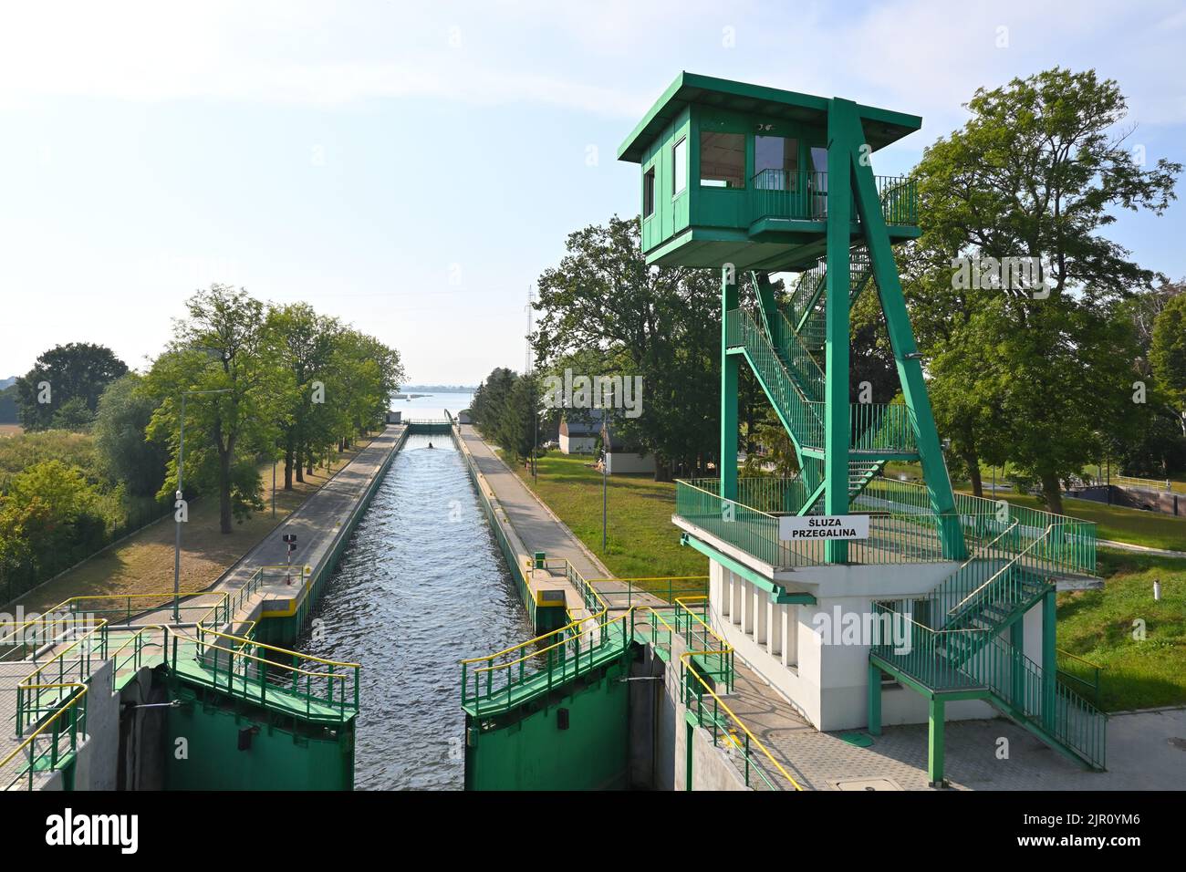 The historic sluice in Przegalina for ships sailing at different water ...