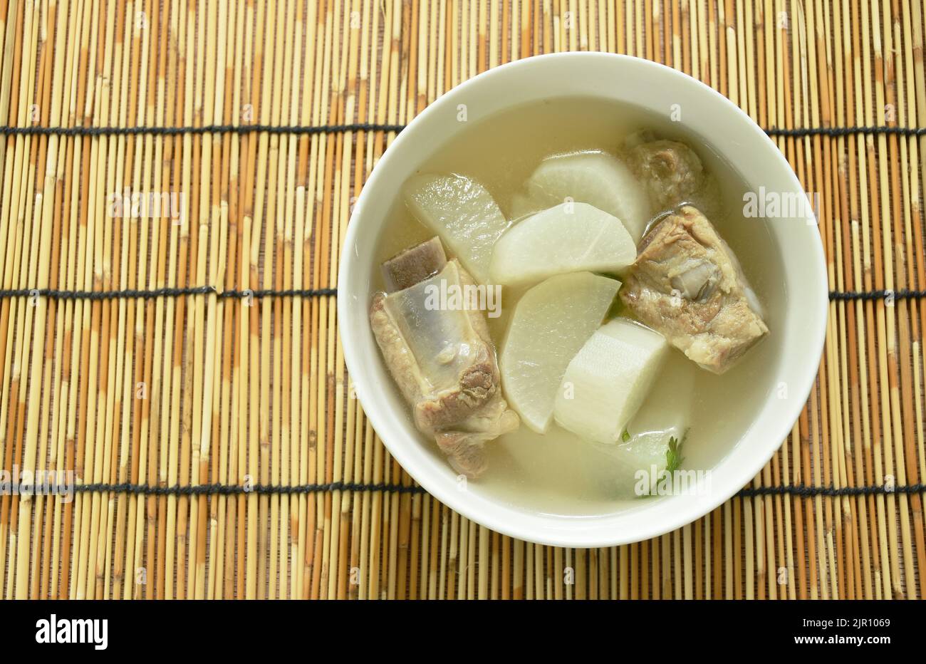boiled slice radish with pork bone soup on bowl Stock Photo - Alamy