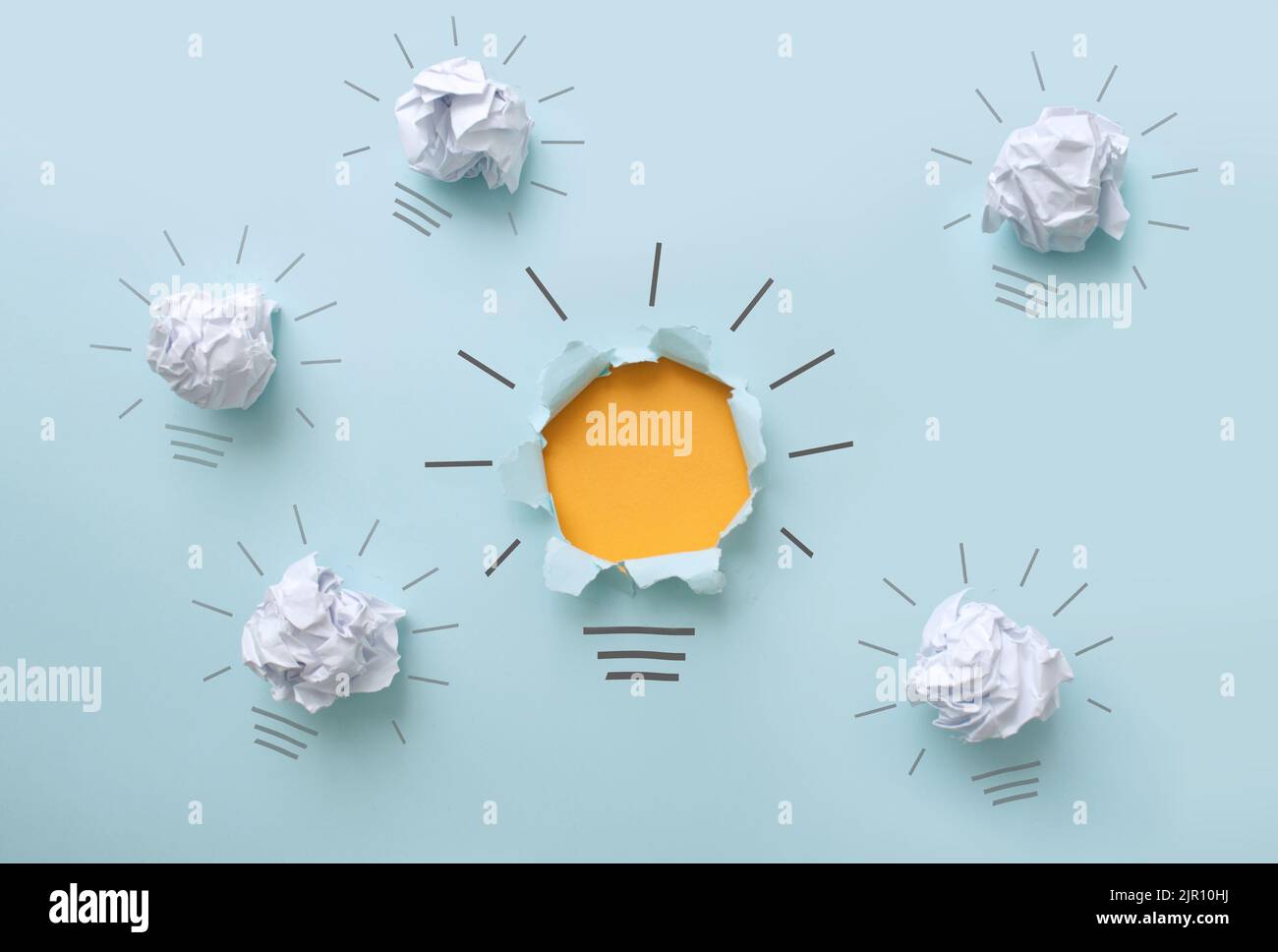 Brainstorming, writers block, new idea concept, bright orange Light ...