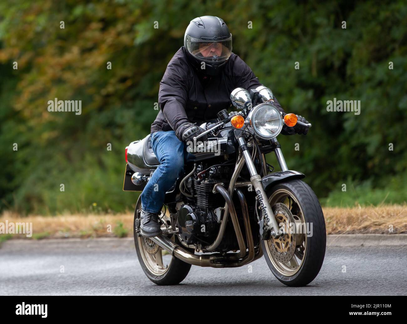 Man riding a black Rickman motorcycle. Rickman was a British ...
