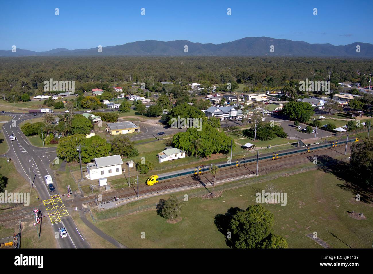 Aerial of Queensland Rail Travel Tilt Train at Miriam Vale Queensland ...
