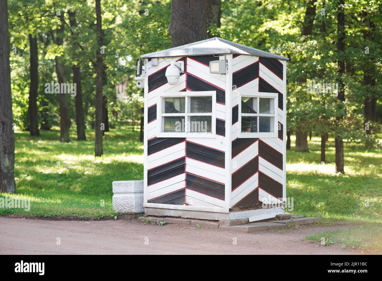 A security point with surveillance cameras and CCTV in the summer in a ...