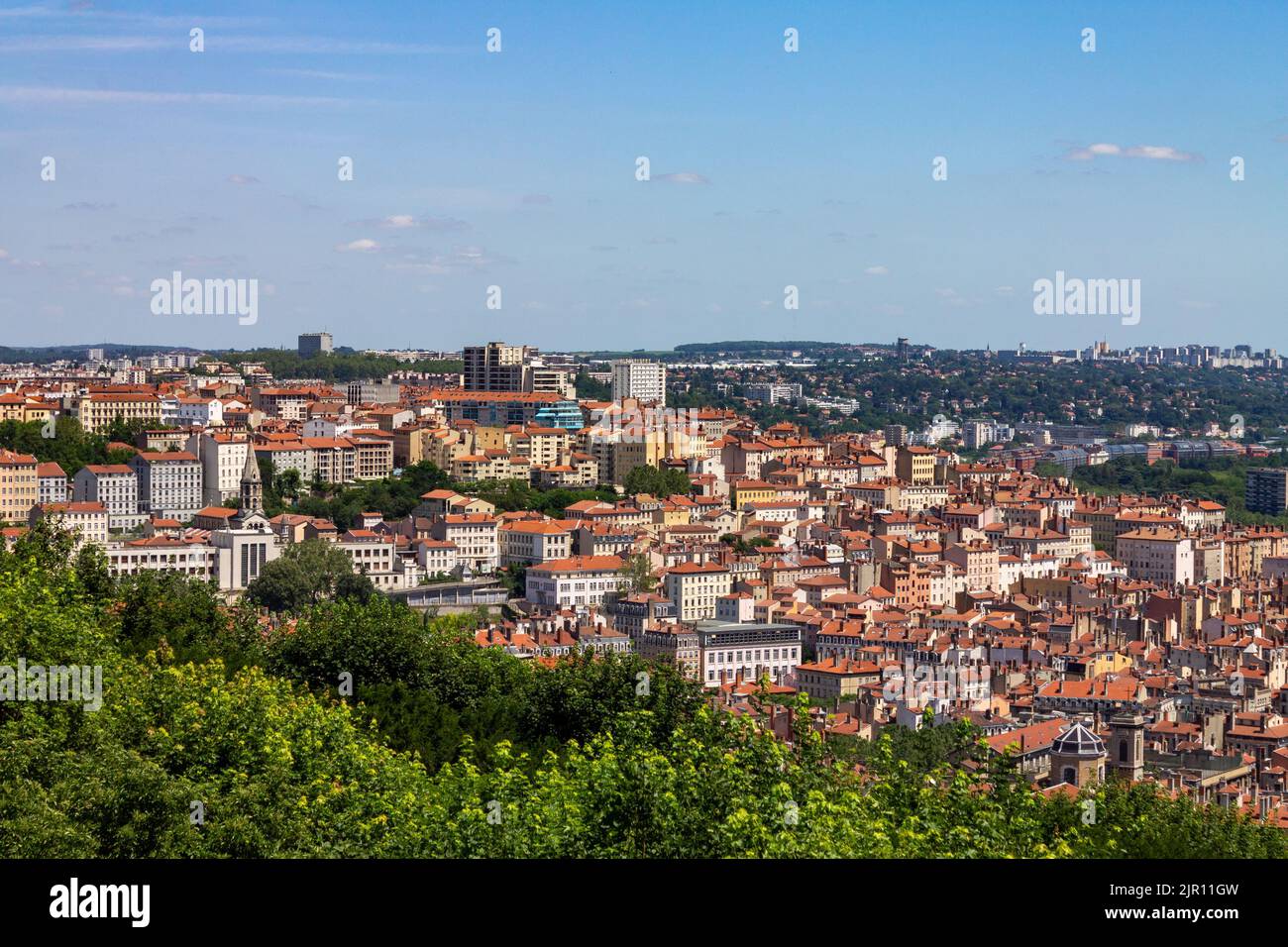 An aerial view of the cityscape of Lyon with historical buildings of ...