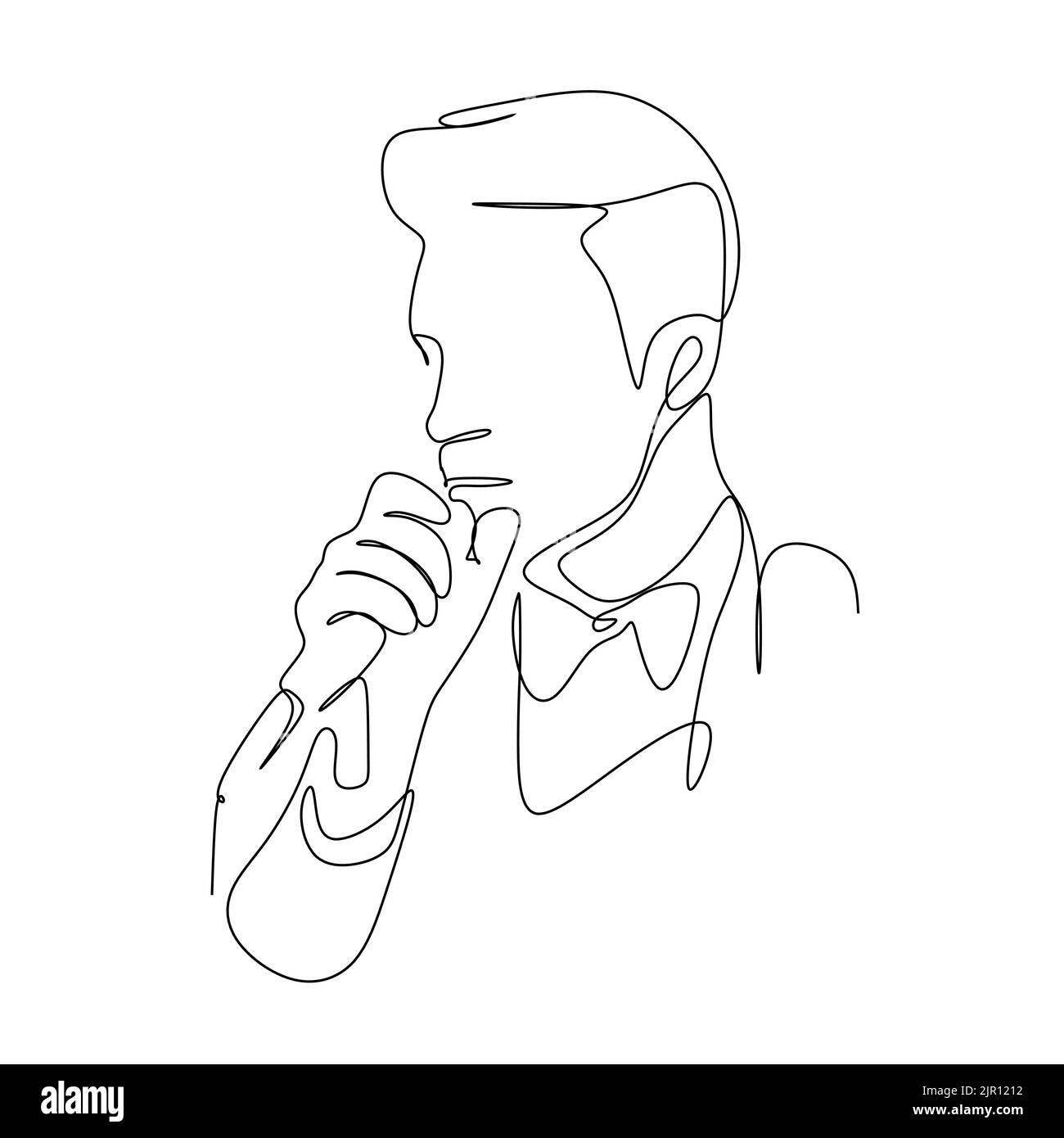 Single continuous line drawing of young happy male pop singer holding ...