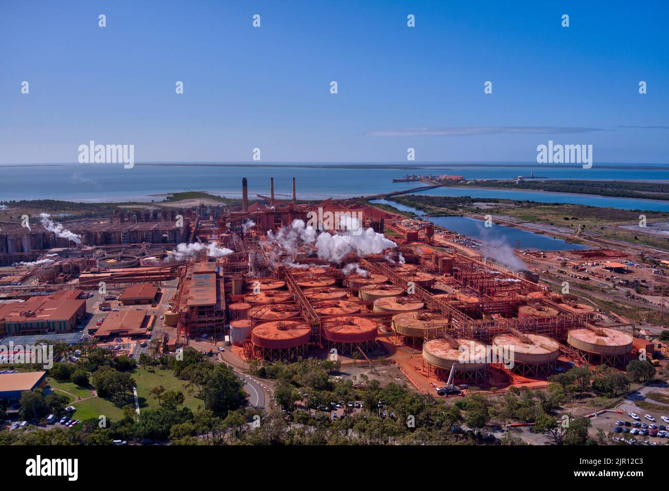 Aerial of Queensland Alumina Limited QAL smelter at Gladstone ...