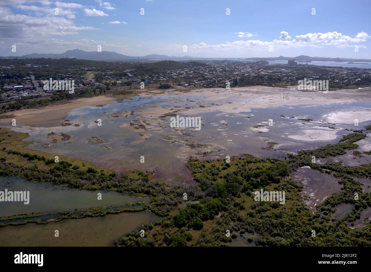 Aerial of mangrove wetlands at Barney Point Gladstone Queensland ...