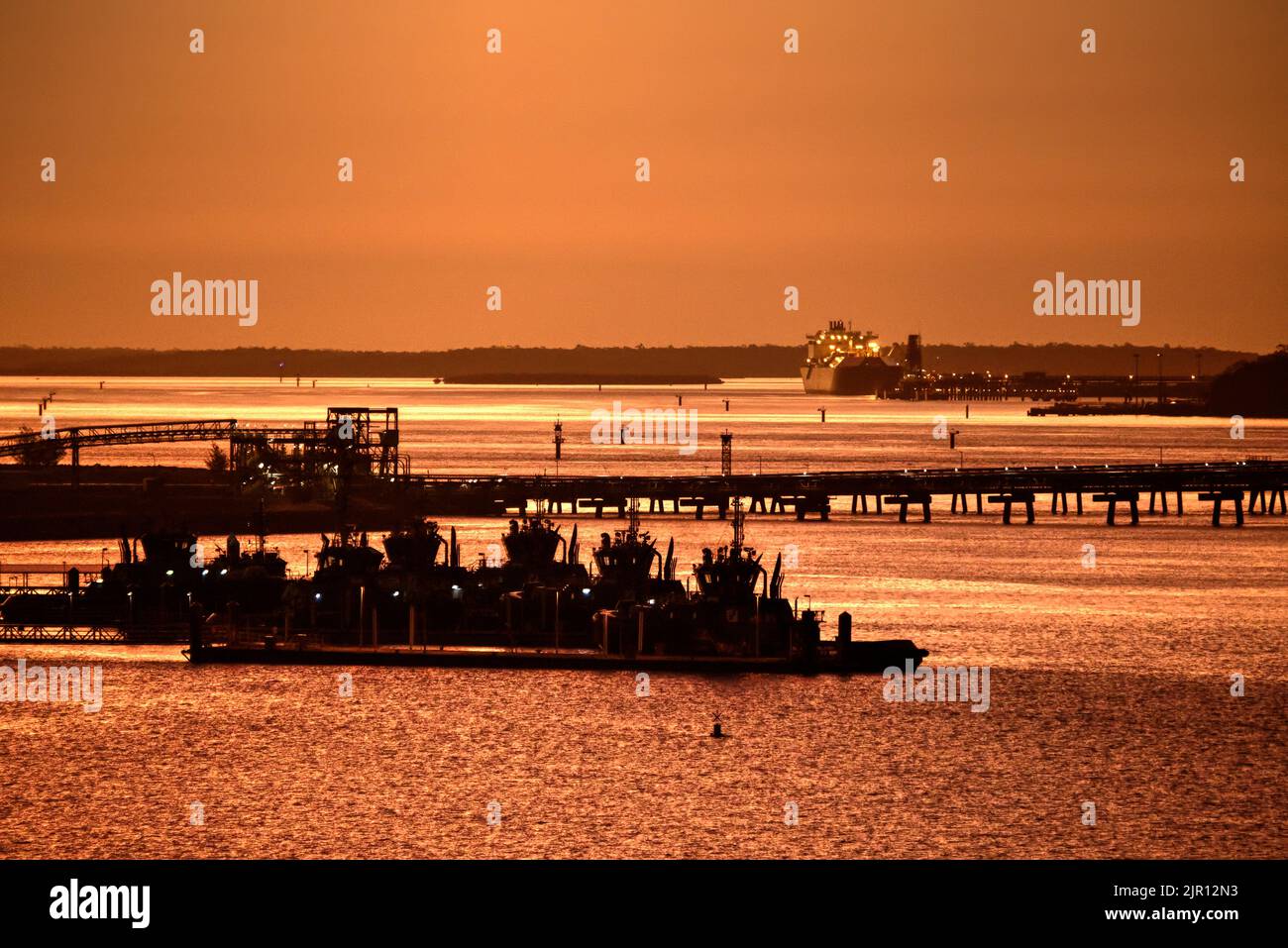Tug boats and Curtis Island LNG terminals at Gladstone Queensland ...