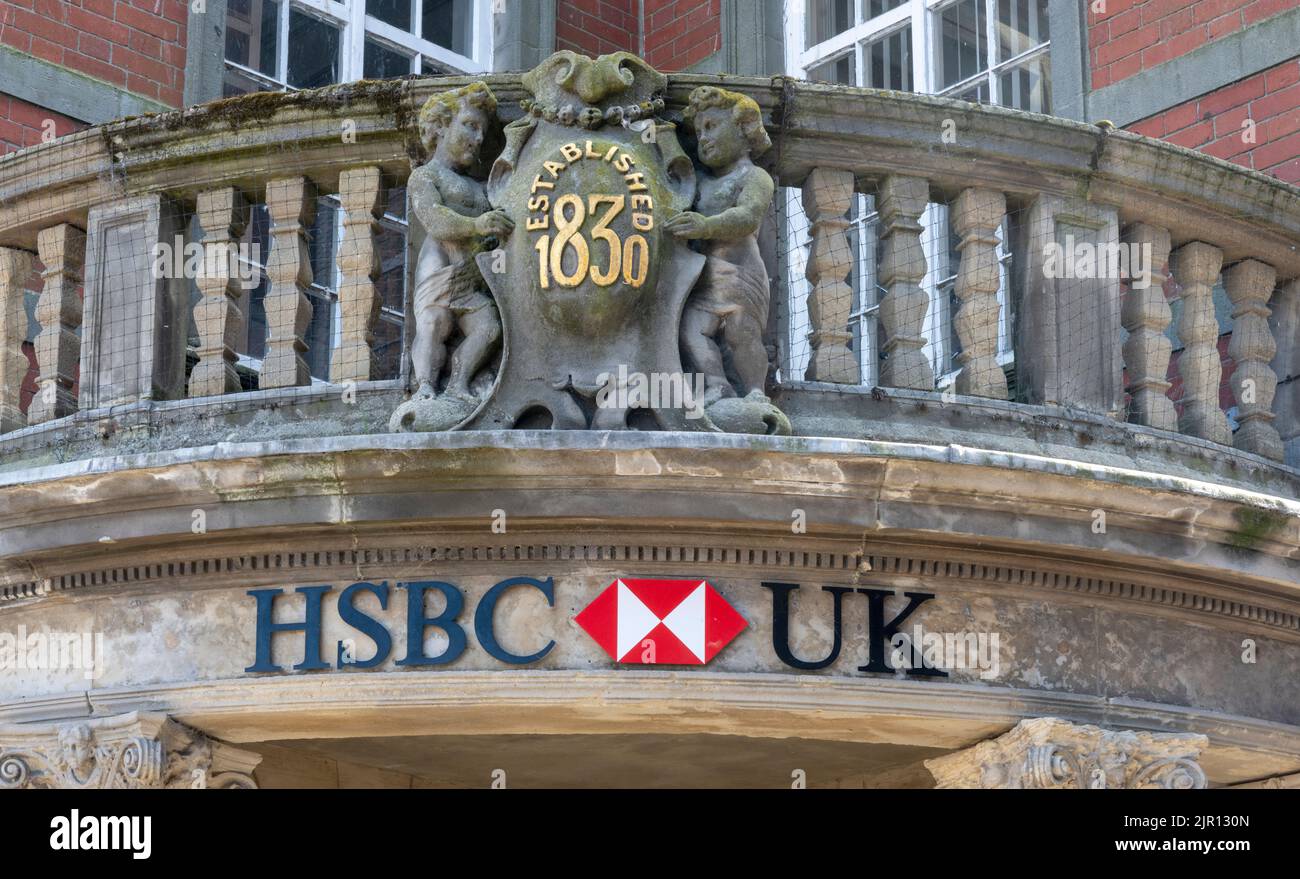 The facade at the entrance to HSBC Bank, Baxtergate, Whitby, North ...