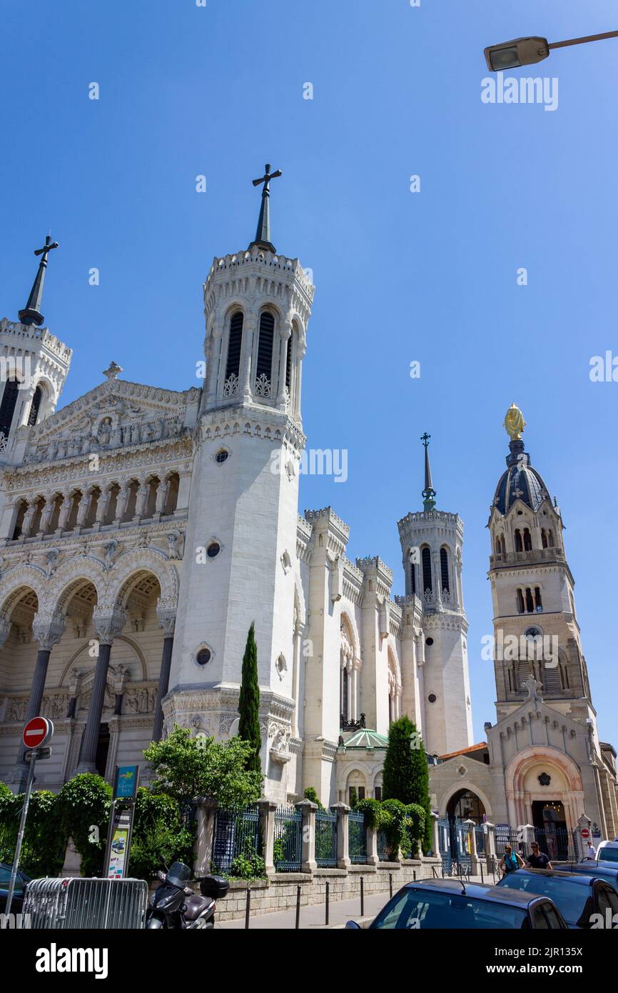 A vertical shot of the Basilica of Notre Dame de Fourviere, Lyon ...