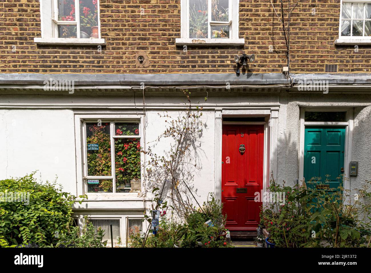 Brightly painted front doors on a row of houses situated along Colville ...