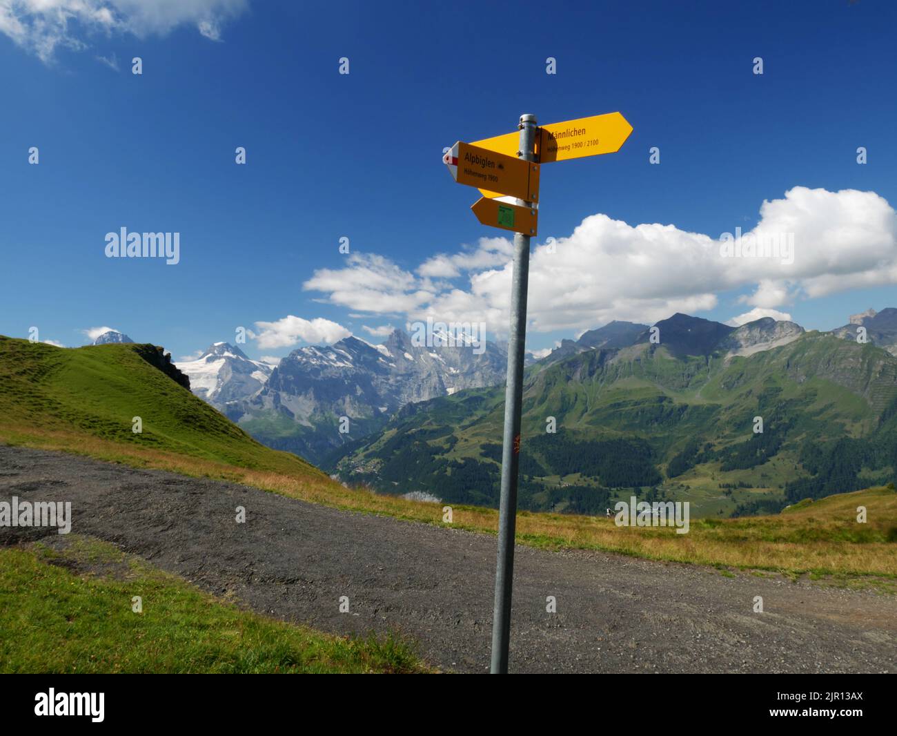 A hiking trail at Mannlichen, Wengen, Bernese Oberland, Switzerland ...