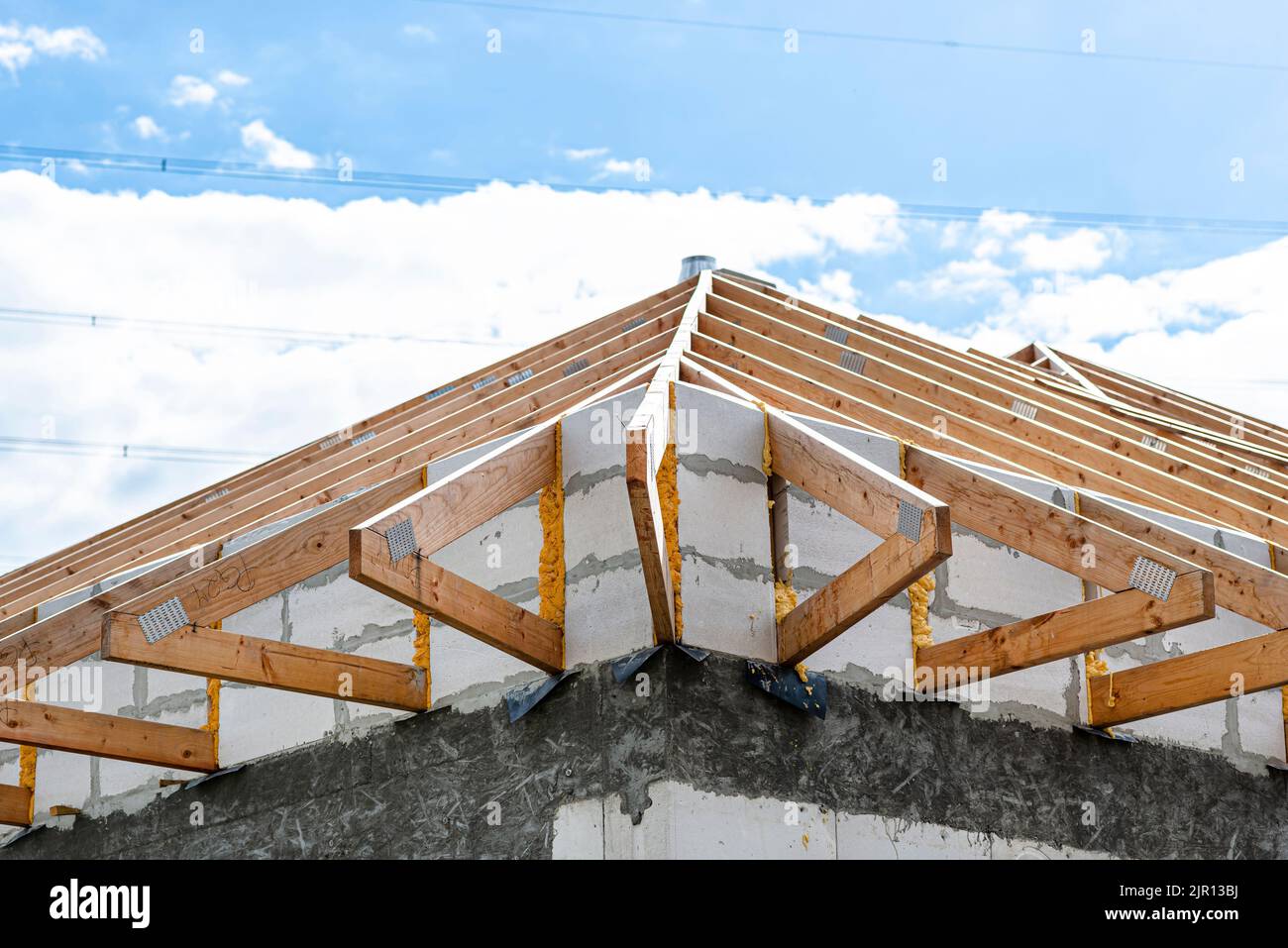 Roof trusses not covered with ceramic tiles on a single-family house ...