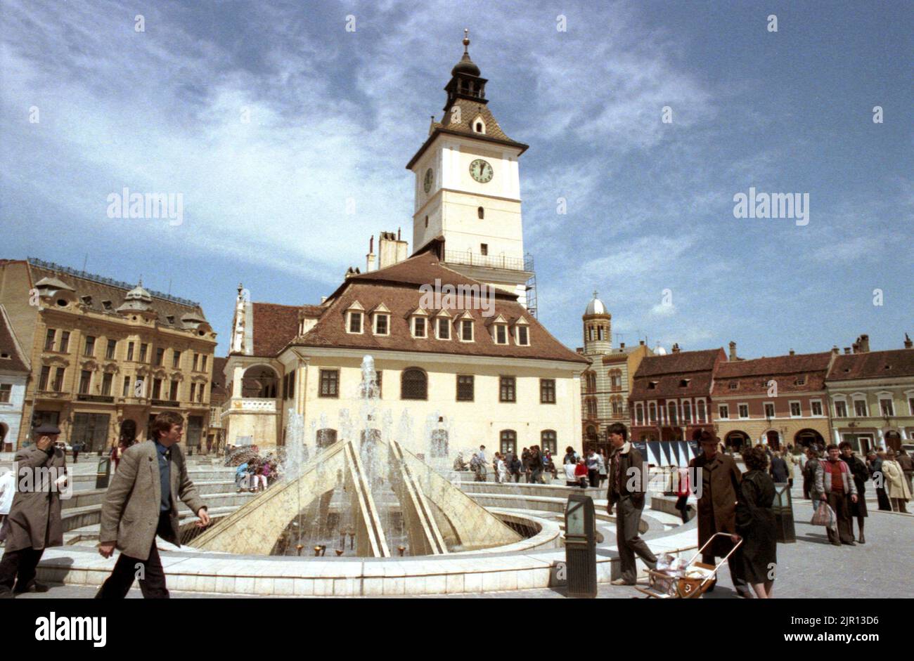 Brașov, Romania, April 1990. People in the historic centre of the town ...