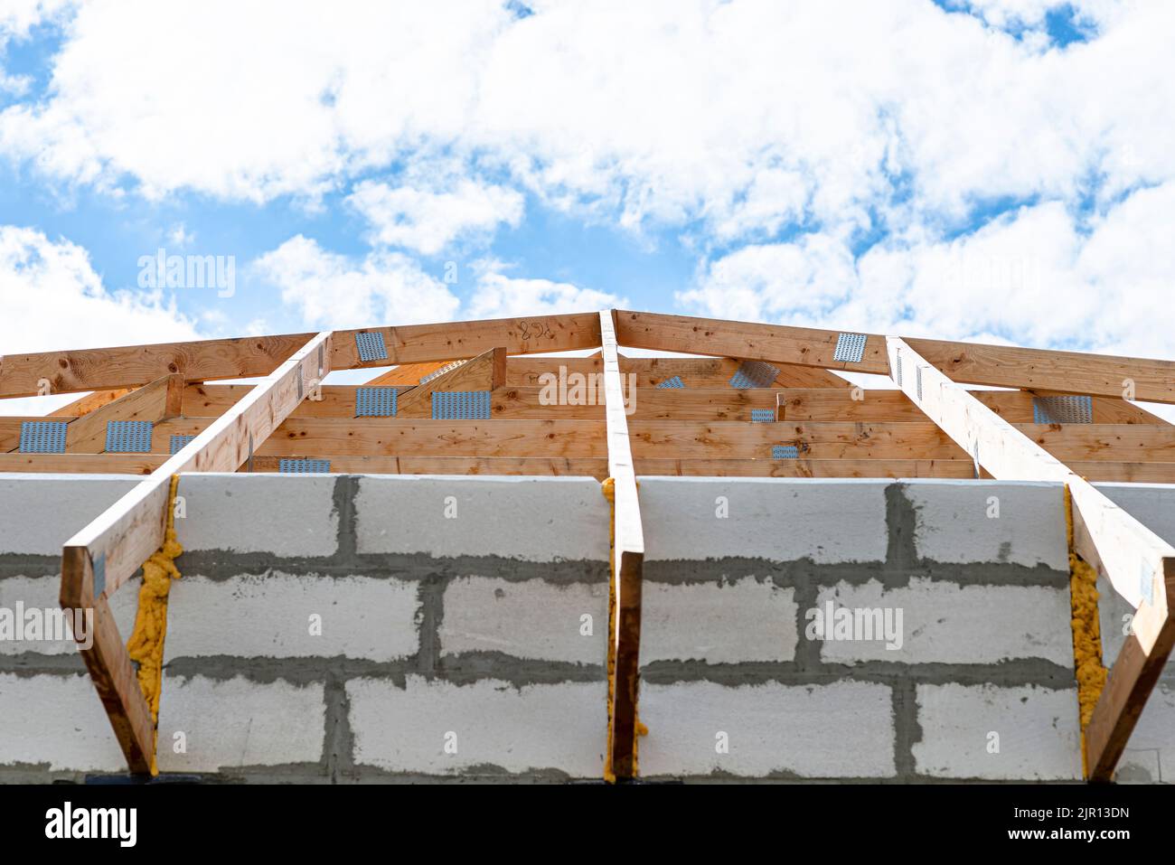 Roof trusses not covered with ceramic tiles on a single-family house ...