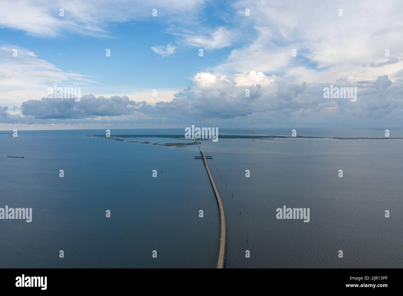 Aerial view of the Dauphin Island bridge on the Alabama Gulf Coast ...