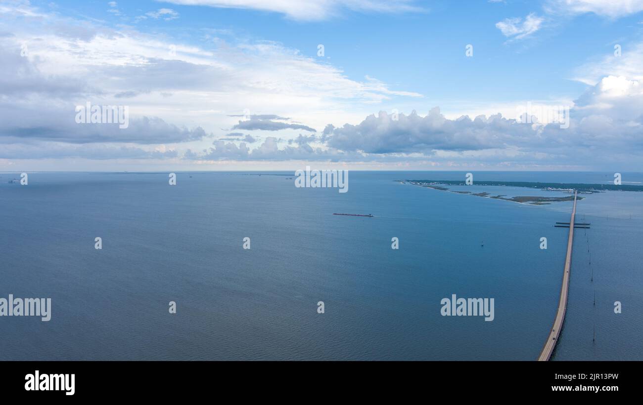 Aerial view of the Dauphin Island bridge on the Alabama Gulf Coast ...